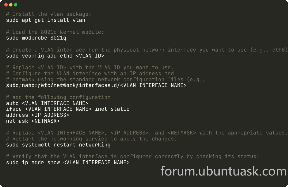 How to configure a network interface for VLANs on Ubuntu?
