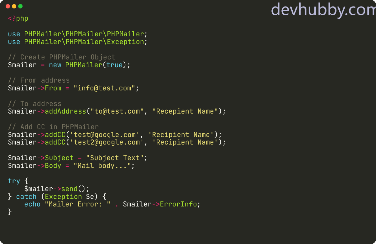 How To Add CC In PHPMailer 