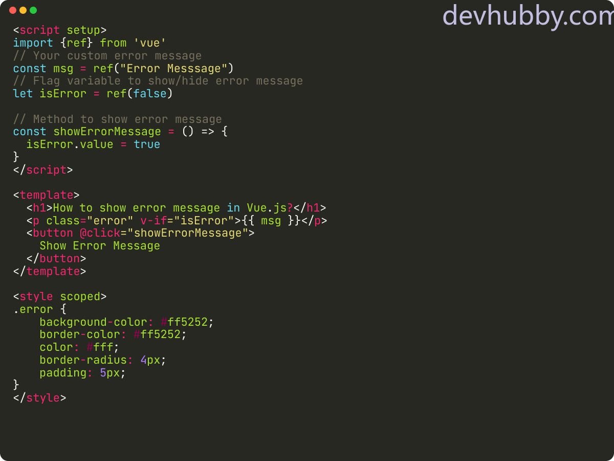 How To Show Error Message In Vue js 