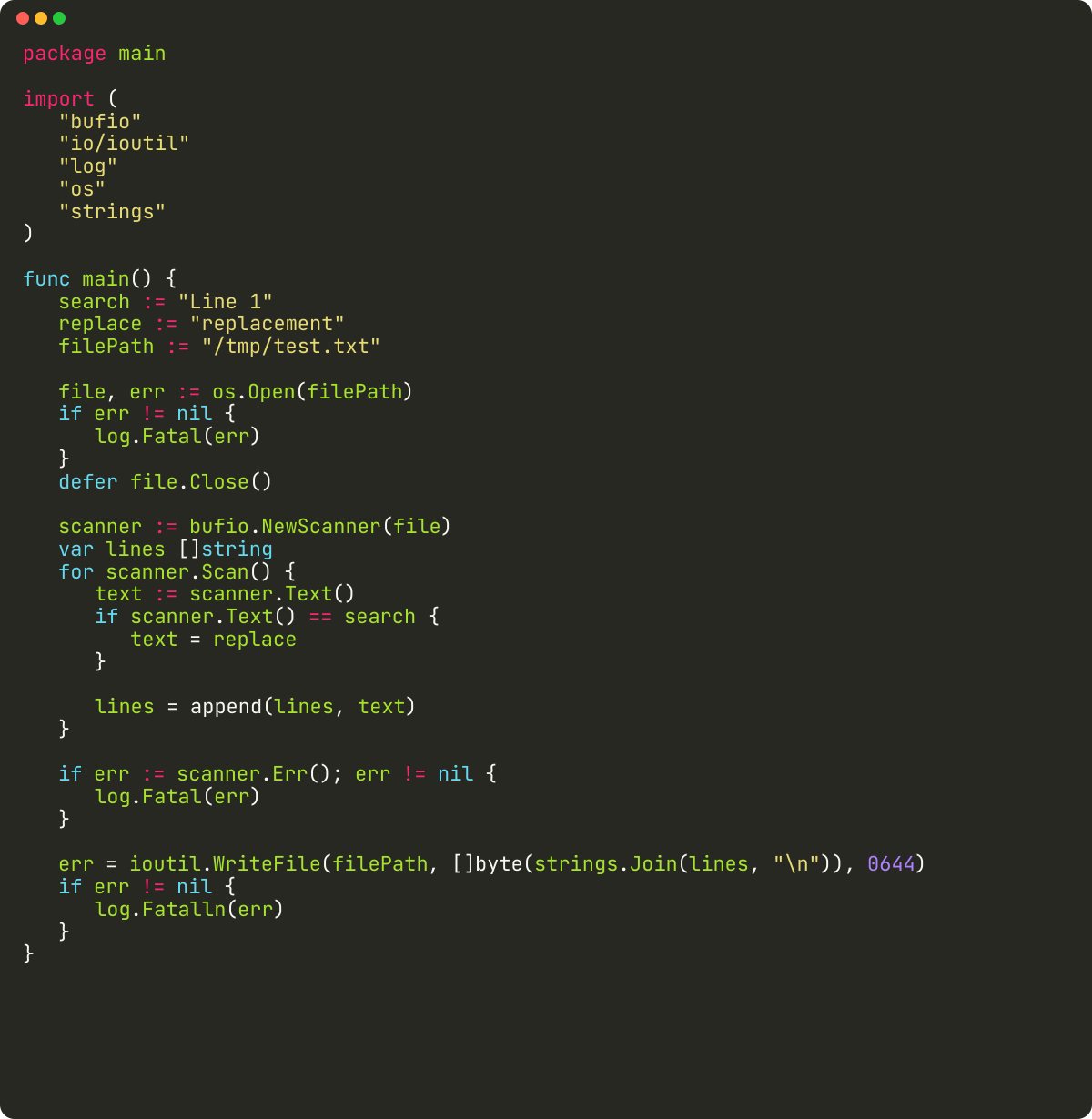 How To Replace A Line In Text File In Golang 