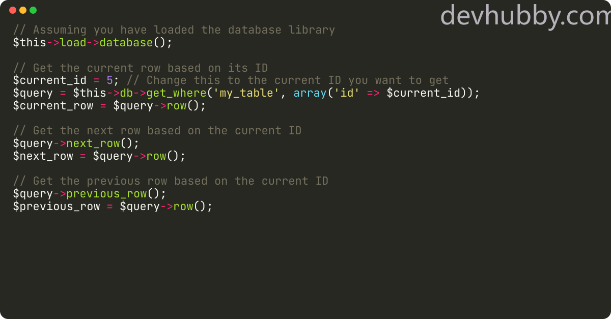 How To Get The Next And Previous Id In Codeigniter 3