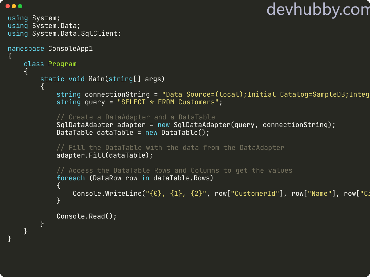 How To Get Value From Dataadapter In C 